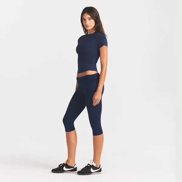 SKIMS Cotton Jersey Foldover Capri Pants - Navy