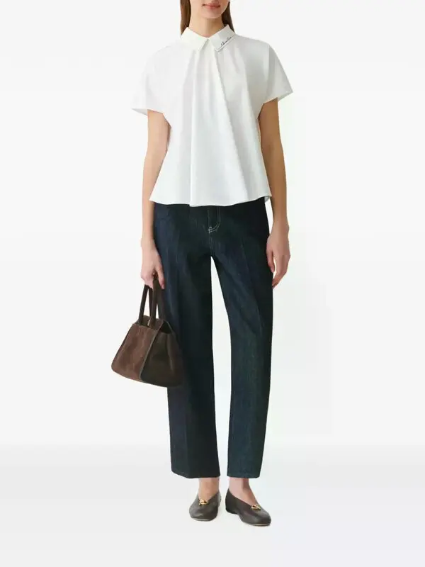 Fabiana Filippi Logo Embroidered Pleated Blouse