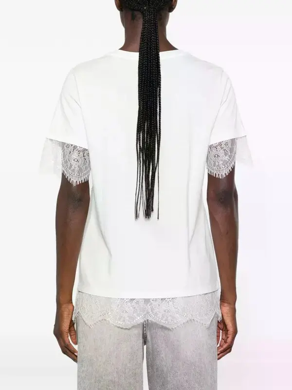 MY TWIN Distressed Cotton T-shirt With Lace Trim