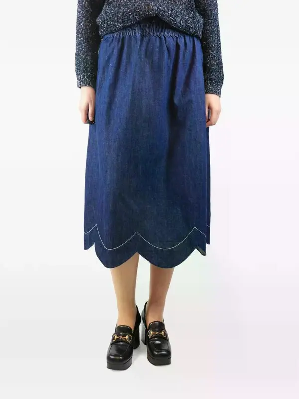 WYse Scallop Hem Midi Skirt