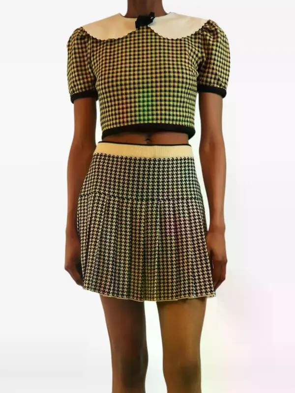 Miu Miu Houndstooth Babydoll Collar Crop Top