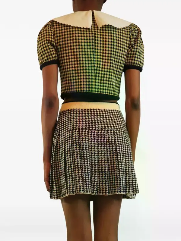 Miu Miu Houndstooth Babydoll Collar Crop Top