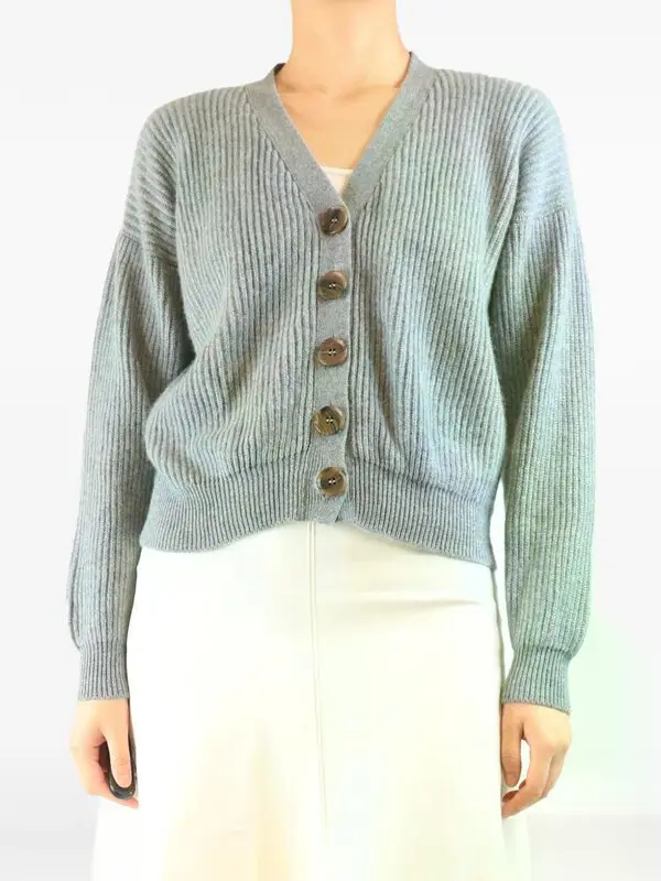 BRORA Cashmere Ribbed Knit V-neck Cardigan
