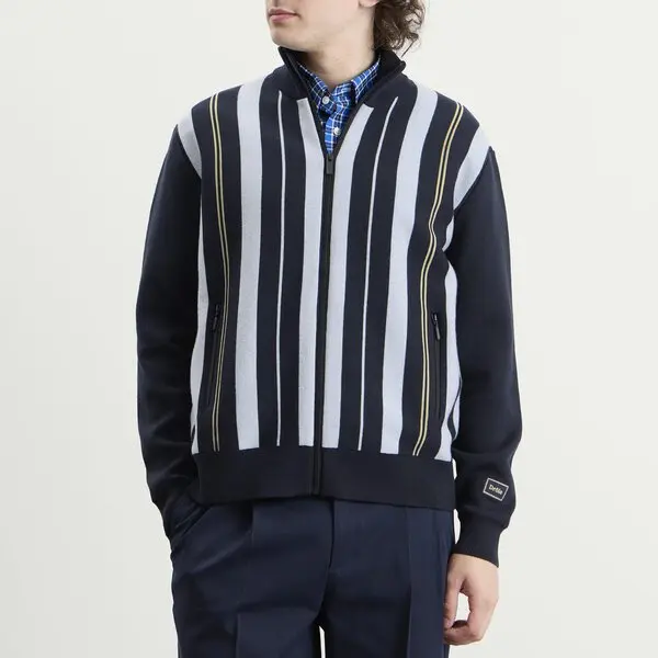 Drole De Monsieur Striped Zipped Knit Jacket