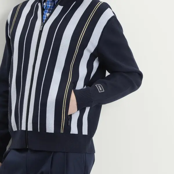 Drole De Monsieur Striped Zipped Knit Jacket