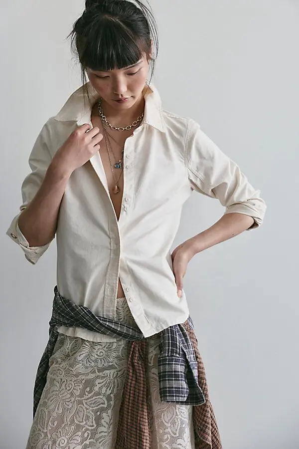 We The Free Benny Slim Oxford Button-down Shirt - Ivory Combo