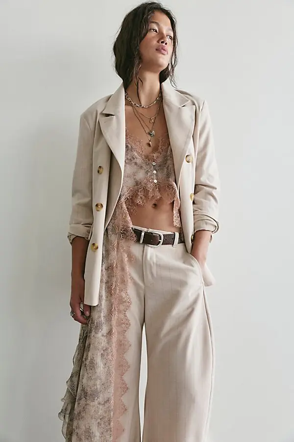 NIGEL PRESTON Chiffon Lace Trim Maxi Top