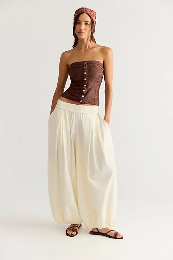 Free People Embroidered Strapless Tube Top With Button Details - Chickory Coffee