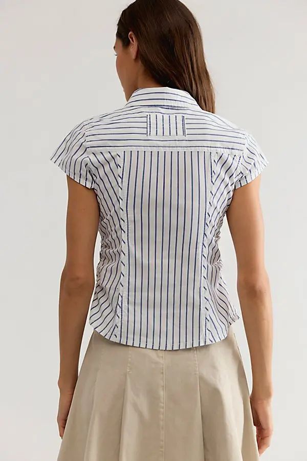 We The Free Maude Striped Button-down Top With Ruching