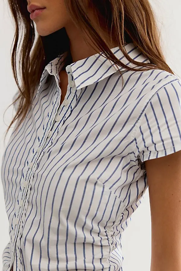 We The Free Maude Striped Button-down Top With Ruching