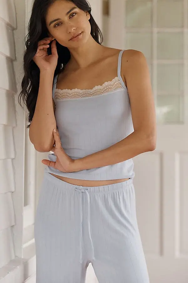 Z Supply Ribbed Pajama Pants With Lace Trim