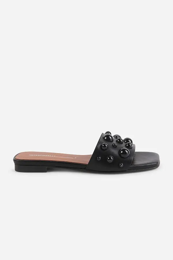 Intentionally Blank Cocktail Beaded Slides - Black