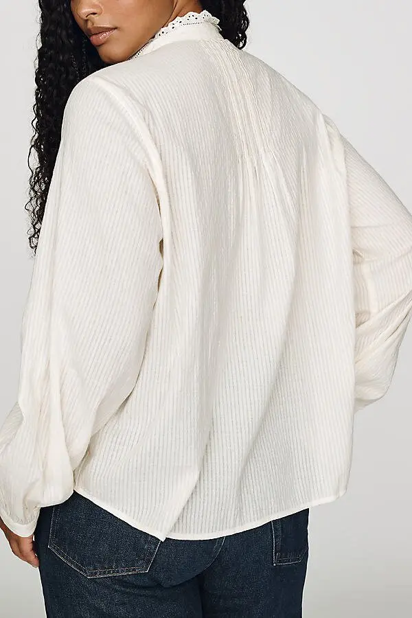 Anthropologie 100% Cotton Lace Buttondown Blouse - Ivory