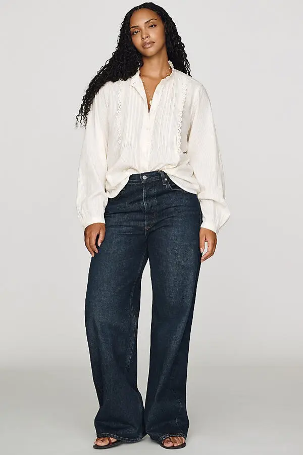 Anthropologie 100% Cotton Lace Buttondown Blouse - Ivory