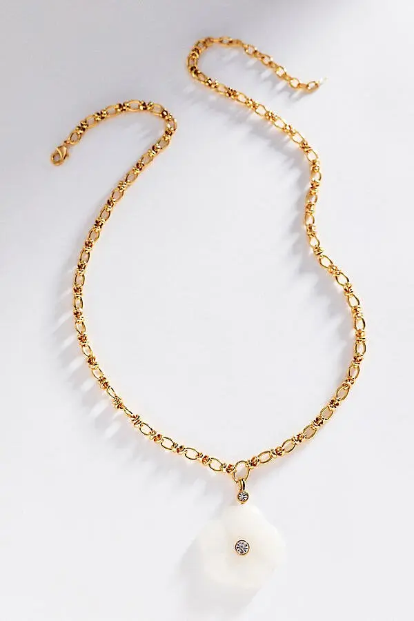 Anthropologie Pearly Blossomed Pendant Necklace - Gold
