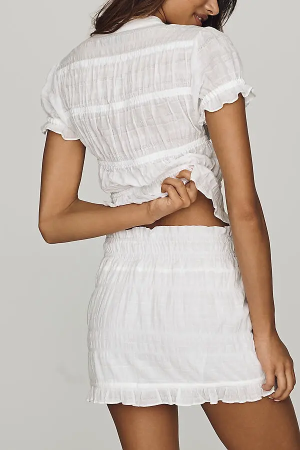 ROWING BLAZERS Cotton Ruffle Trim Mini Skirt