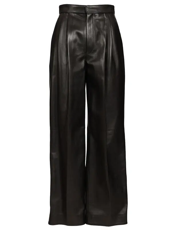 Bottega Veneta Wide-leg Shiny Lambskin Trousers - Black