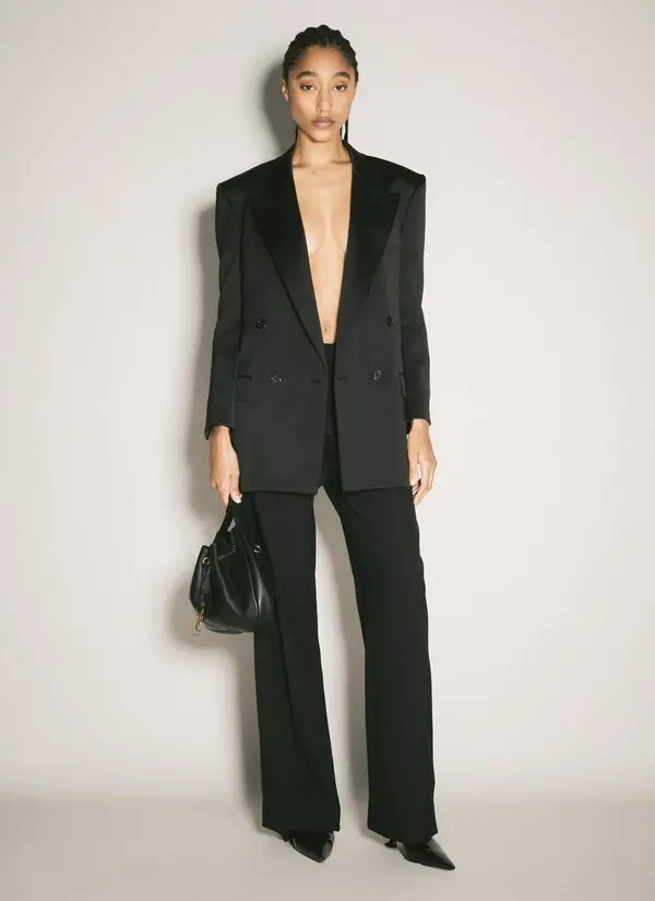 Saint Laurent Silk Satin Double-breasted Tuxedo Blazer