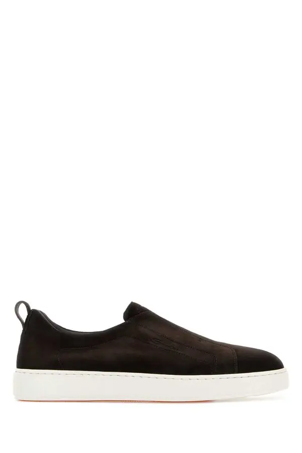 Santoni Dark Suede Victory Slip Ons
