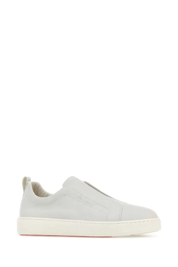 Santoni Chalk Leather Victory Slip Ons