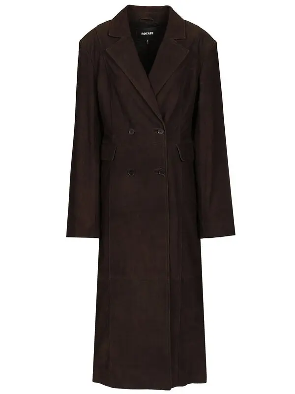 ROTATE BY BIRGER CHRISTENSEN Long Suede Double-breasted Coat - Brown