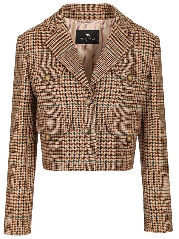 Etro Cropped Houndstooth Wool Blazer - Multicolor