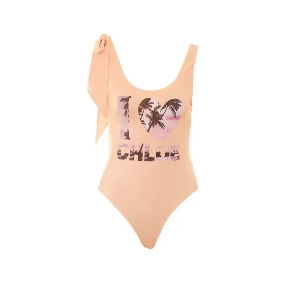 Chloé One-piece Swimsuit With Tropical Print And Knotted Shoulder - Pink