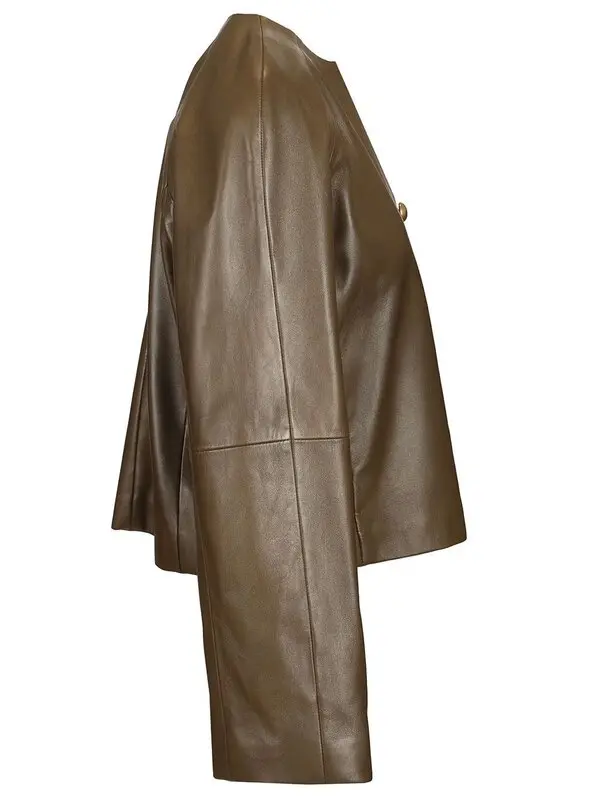 Max Mara Crew Neck Nappa Leather Jacket - Green