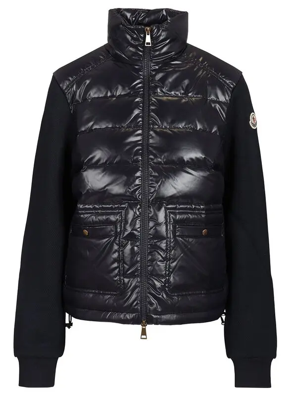 Moncler Zip-up Sweatshirt With Padded Nylon Laqué Front - Blue