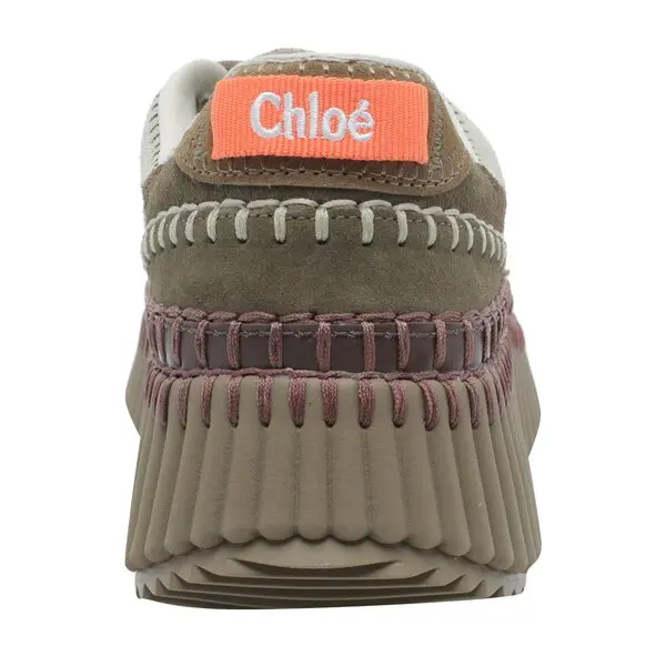 Chloé Sneakers Color Block, Lace-up, Round Toe - Cream