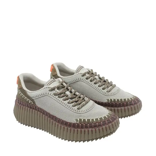 Chloé Sneakers Color Block, Lace-up, Round Toe - Cream