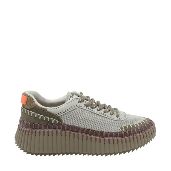 Chloé Sneakers Color Block, Lace-up, Round Toe - Cream