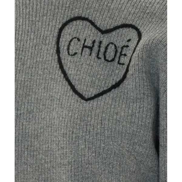 Chloé Logo Heart Crew Neck Sweater - Gray