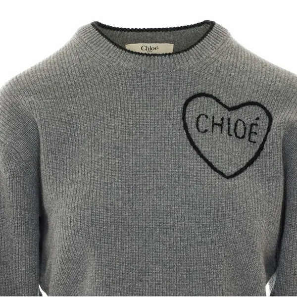 Chloé Logo Heart Crew Neck Sweater - Gray