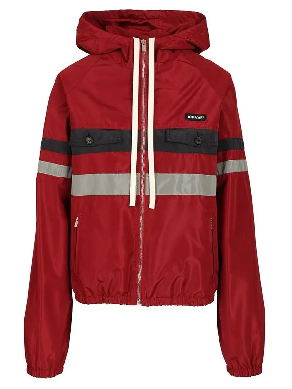Miu Miu Blouson In Technical Canvas With Drawstring Hood - Red