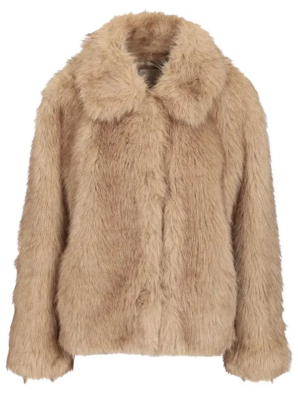 Max Mara Short Fur Coat With Shirt Collar - Cream