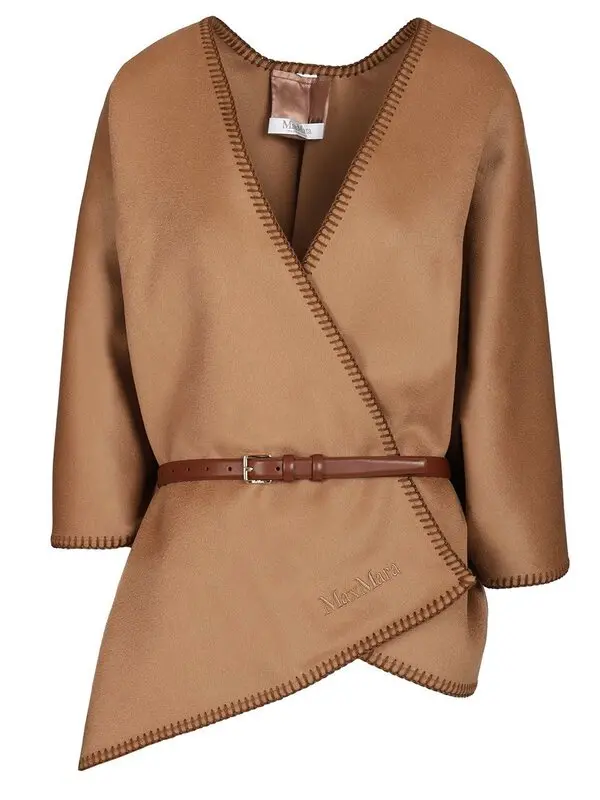 Max Mara Double-drap Pure Wool Cape With Leather Belt - Cream