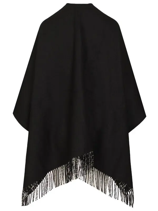 Burberry Reversible Wool Cape With Fringes - Black