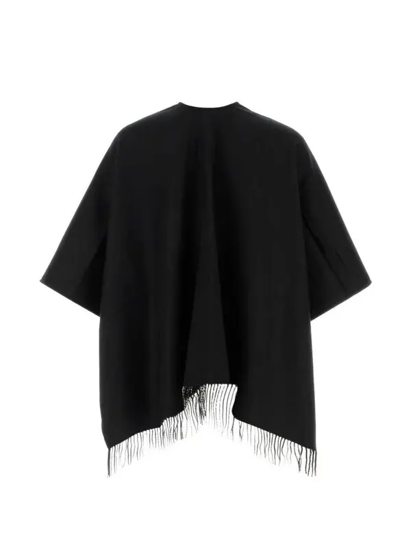 Burberry Reversible Wool Cape With Fringes - Black