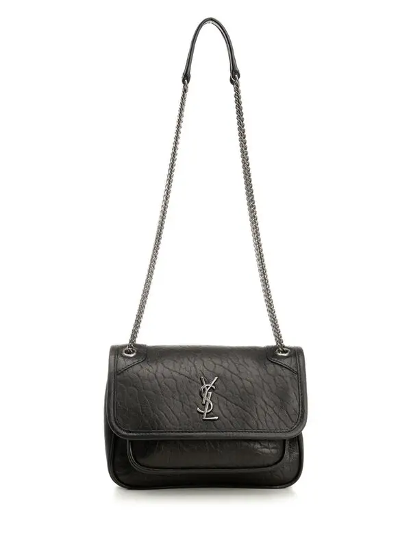 Saint Laurent Mini Niki Bag In Hammered Leather - Black