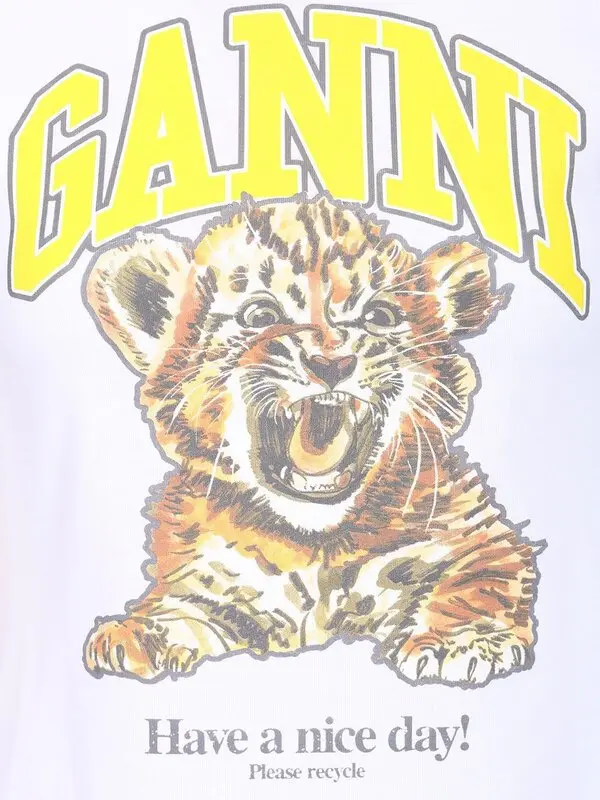 GANNI Printed Cotton T-shirt - White
