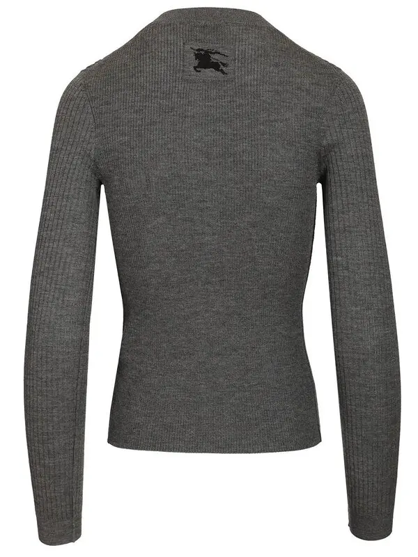 Burberry Ribbed Cashmere Crewneck Cardigan - Gray