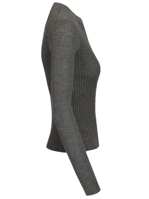 Burberry Ribbed Cashmere Crewneck Cardigan - Gray