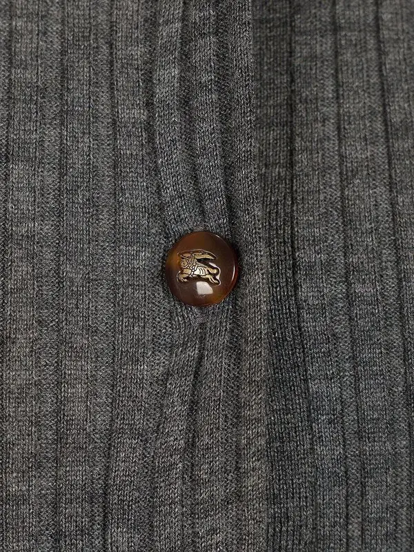 Burberry Ribbed Cashmere Crewneck Cardigan - Gray