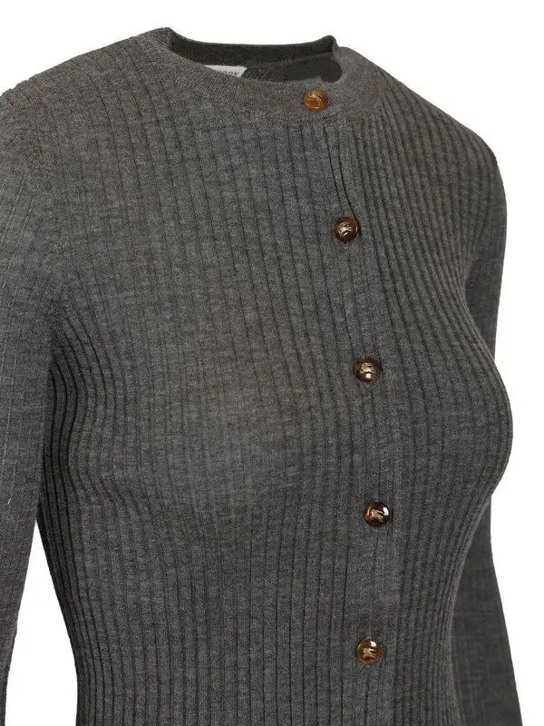 Burberry Ribbed Cashmere Crewneck Cardigan - Gray