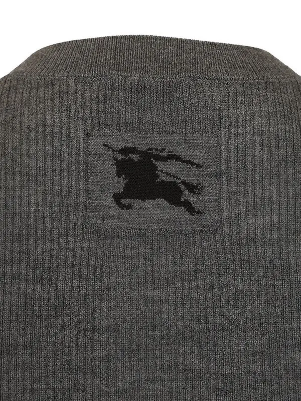 Burberry Ribbed Cashmere Crewneck Cardigan - Gray