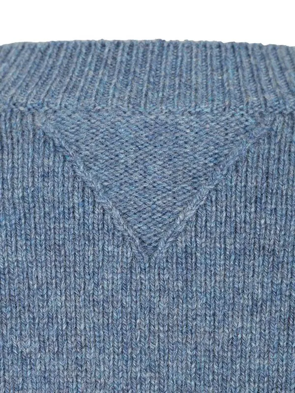 Bottega Veneta Medium Weight Cashmere Sweater With Woven Leather Elbow Patches - Blue