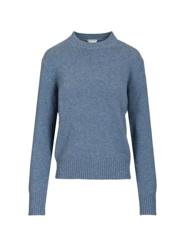 Bottega Veneta Medium Weight Cashmere Sweater With Woven Leather Elbow Patches - Blue