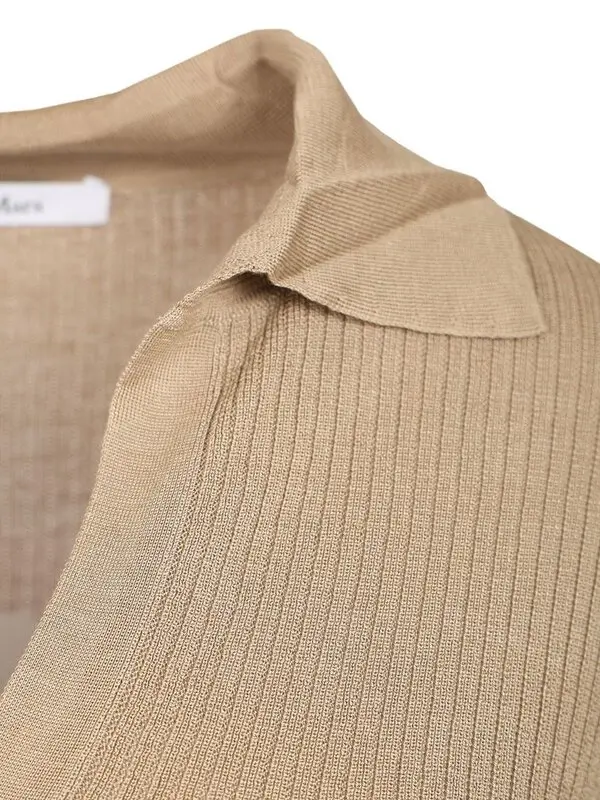 Max Mara Knitted Polo Collar V-neck Top In Silk And Cashmere Blend - Cream