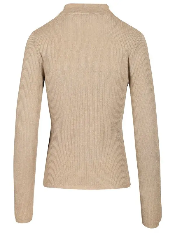 Max Mara Knitted Polo Collar V-neck Top In Silk And Cashmere Blend - Cream